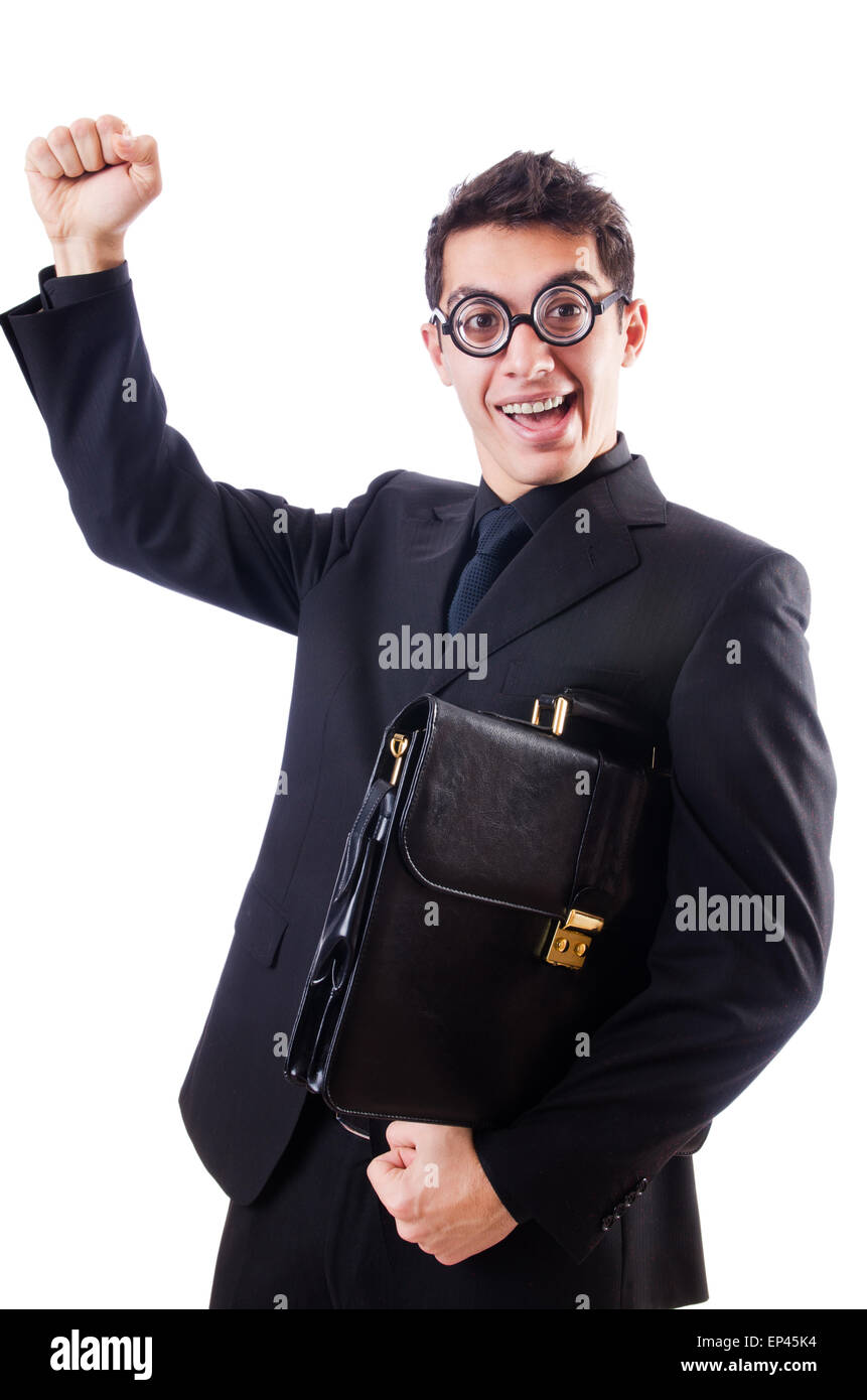 Nerd businessman isolated on the white Stock Photo - Alamy