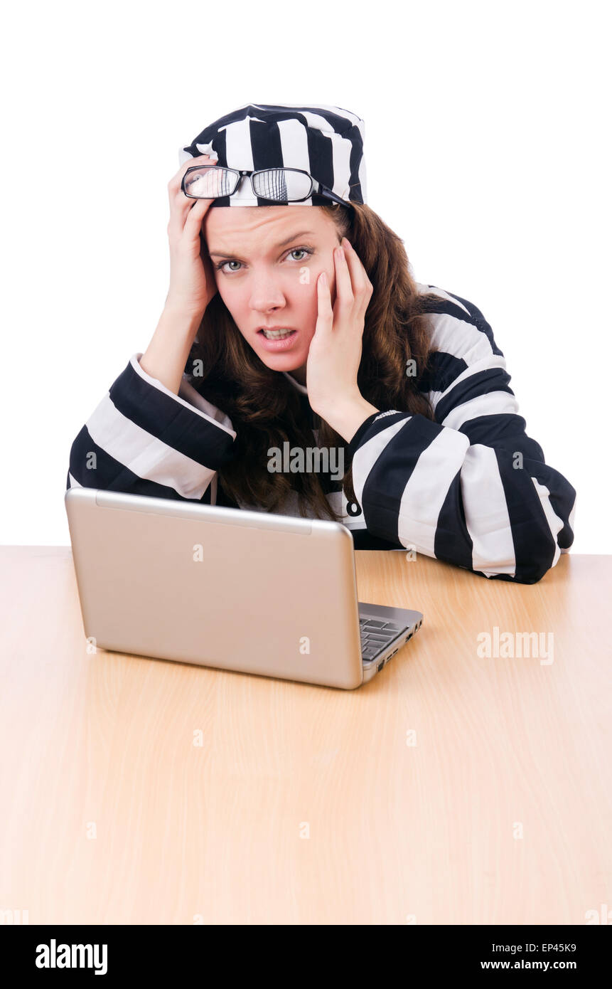 Criminal hacker with laptop on white Stock Photo - Alamy