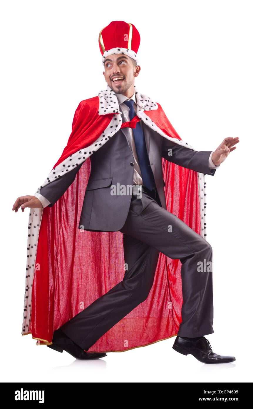 Businessman playing king isolated on white Stock Photo - Alamy