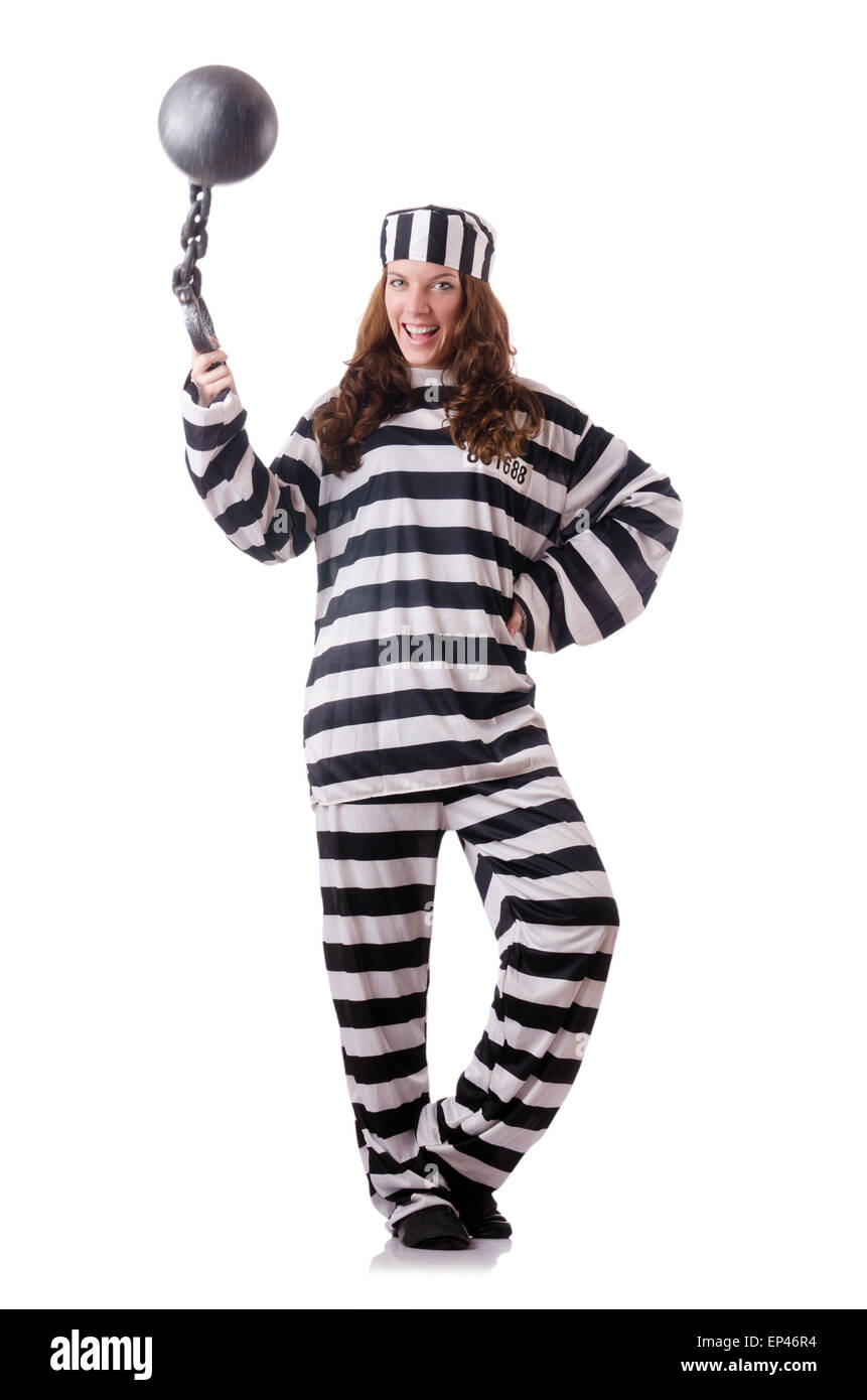 Prisoner in striped uniform on white Stock Photo - Alamy