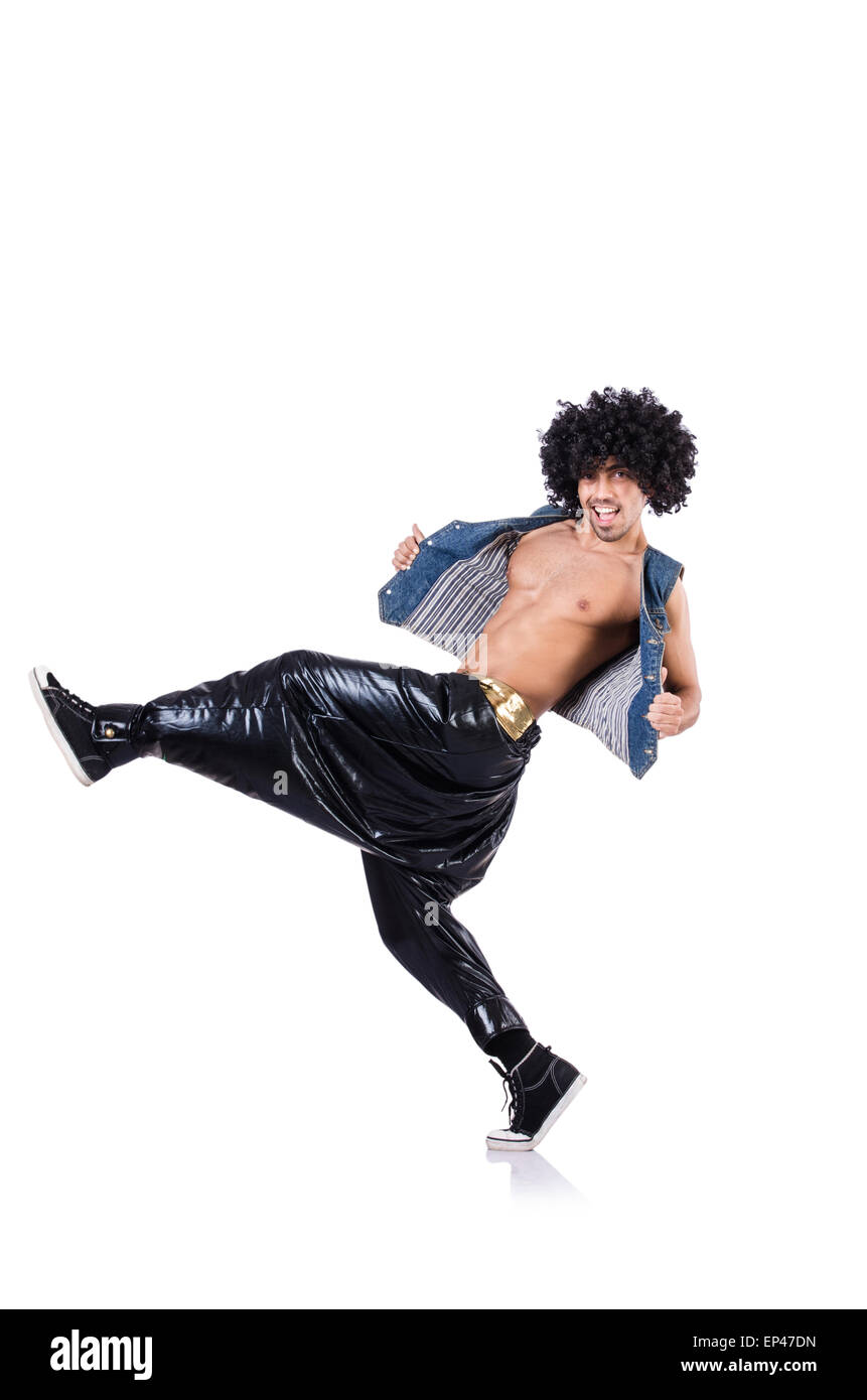 Rap dancer in wide pants on white Stock Photo - Alamy