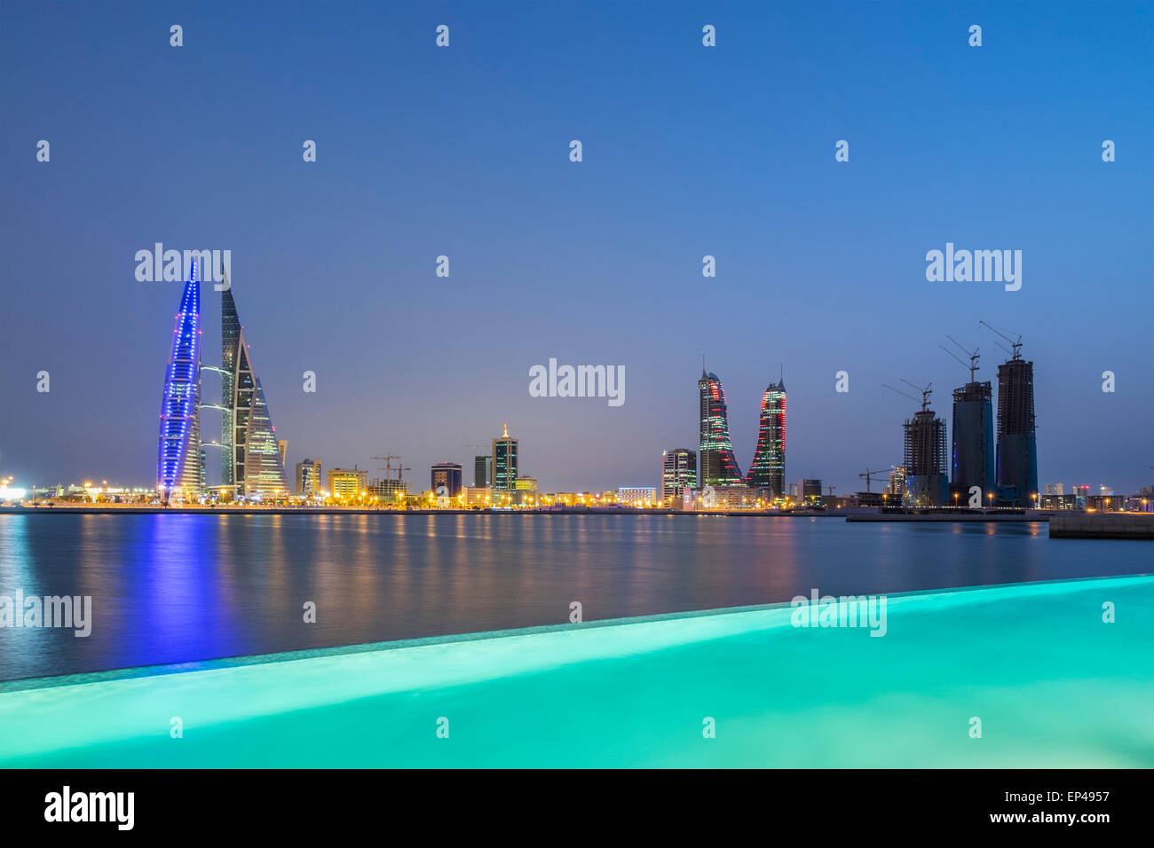 Skyline of Manama city and Bahrain Bay from new Four Seasons Bahrain ...