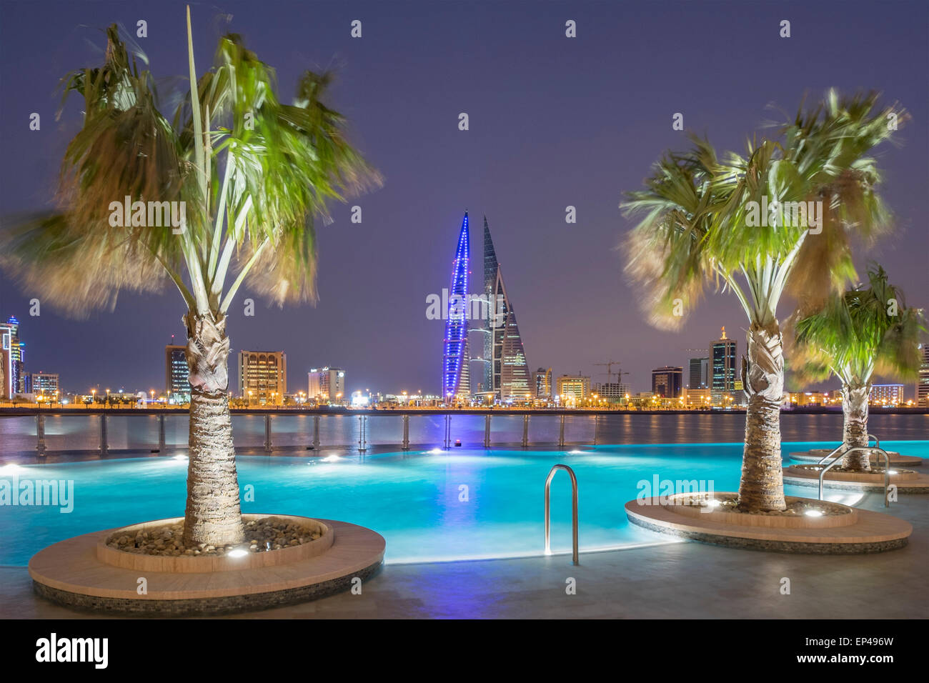 Skyline of Manama city from new Four Seasons Bahrain Bay luxury Hotel ...