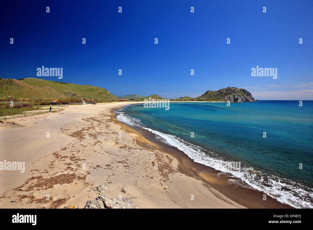 The huge, sandy beach of Thanos, Lemnos (Limnos) island, North Aegean ...