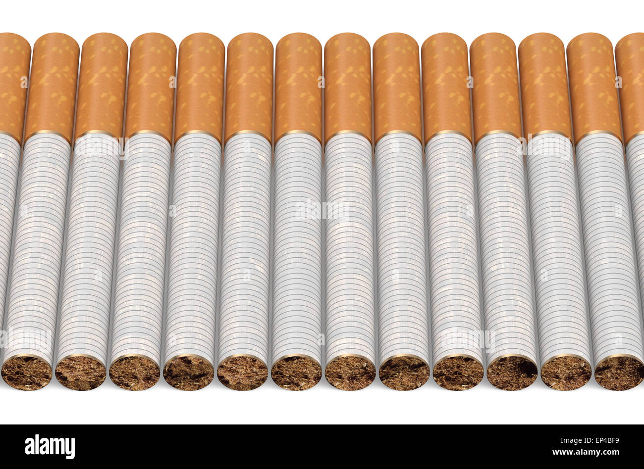 many cigarettes in row isolated on white background Stock Photo - Alamy