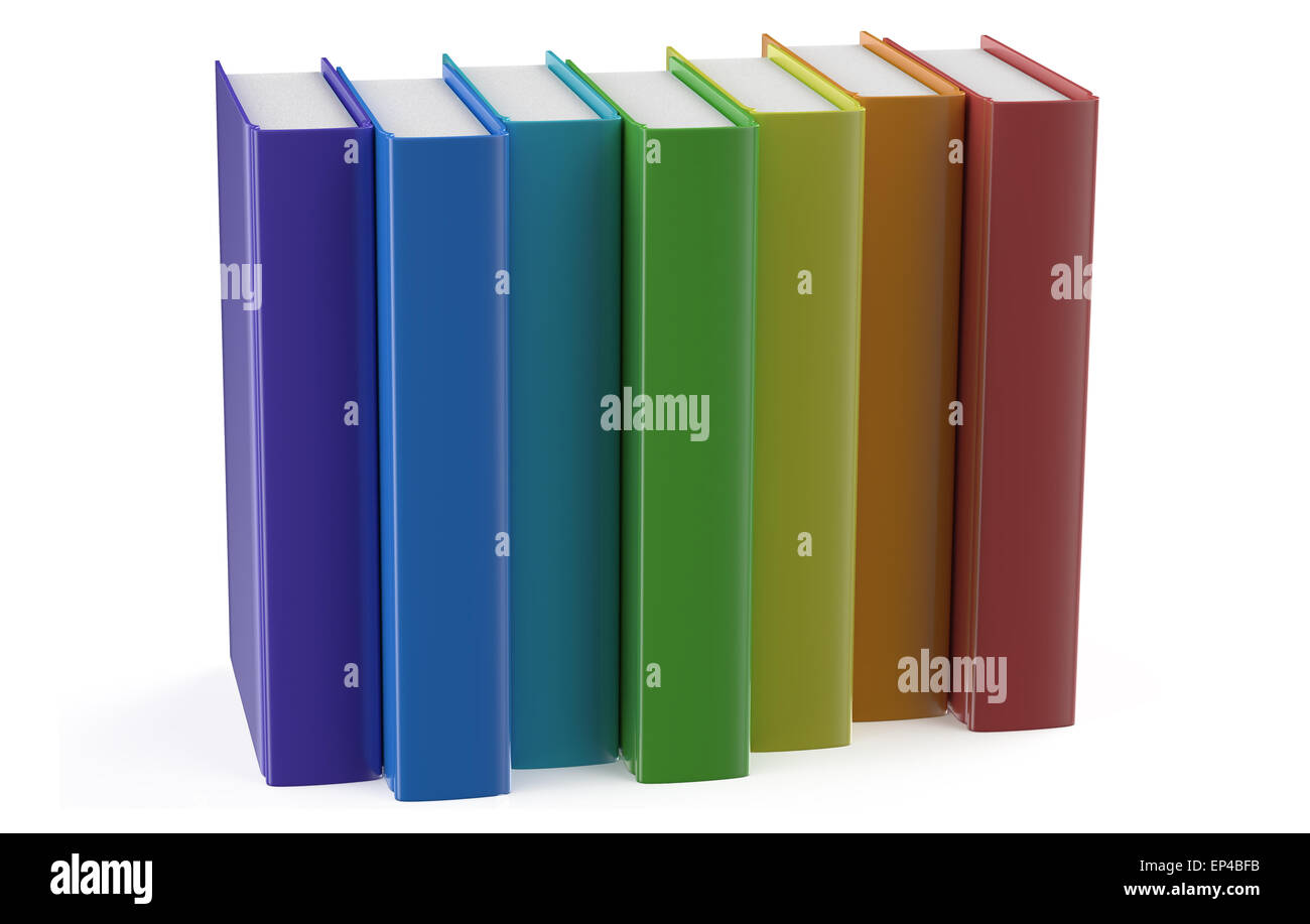 multicolored books in row isolated on white background Stock Photo - Alamy