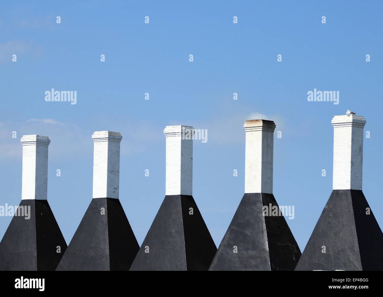 Five chimneys on a smokehouse with blue sky Stock Photo - Alamy