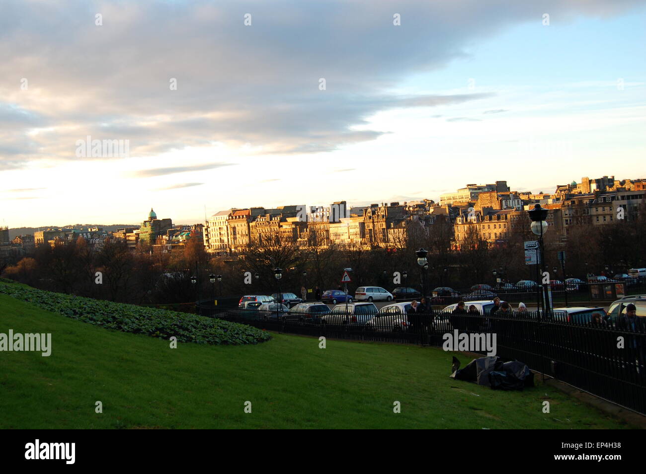 A view of the Edinburgh skyline at sunset taken from The Mound Stock ...