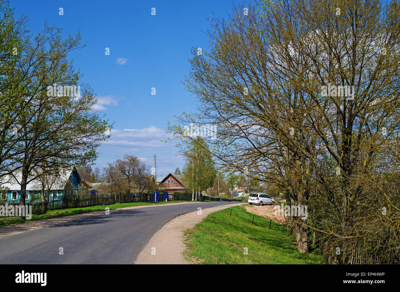 Rural landscape - asphalt road turn Stock Photo - Alamy
