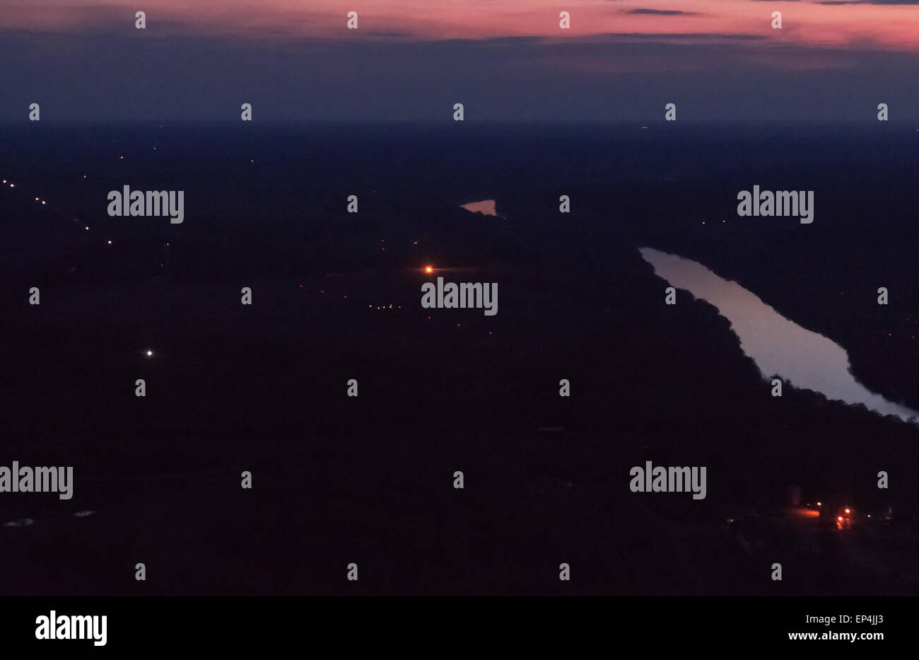 Night sky, roads and river aerial view Stock Photo - Alamy