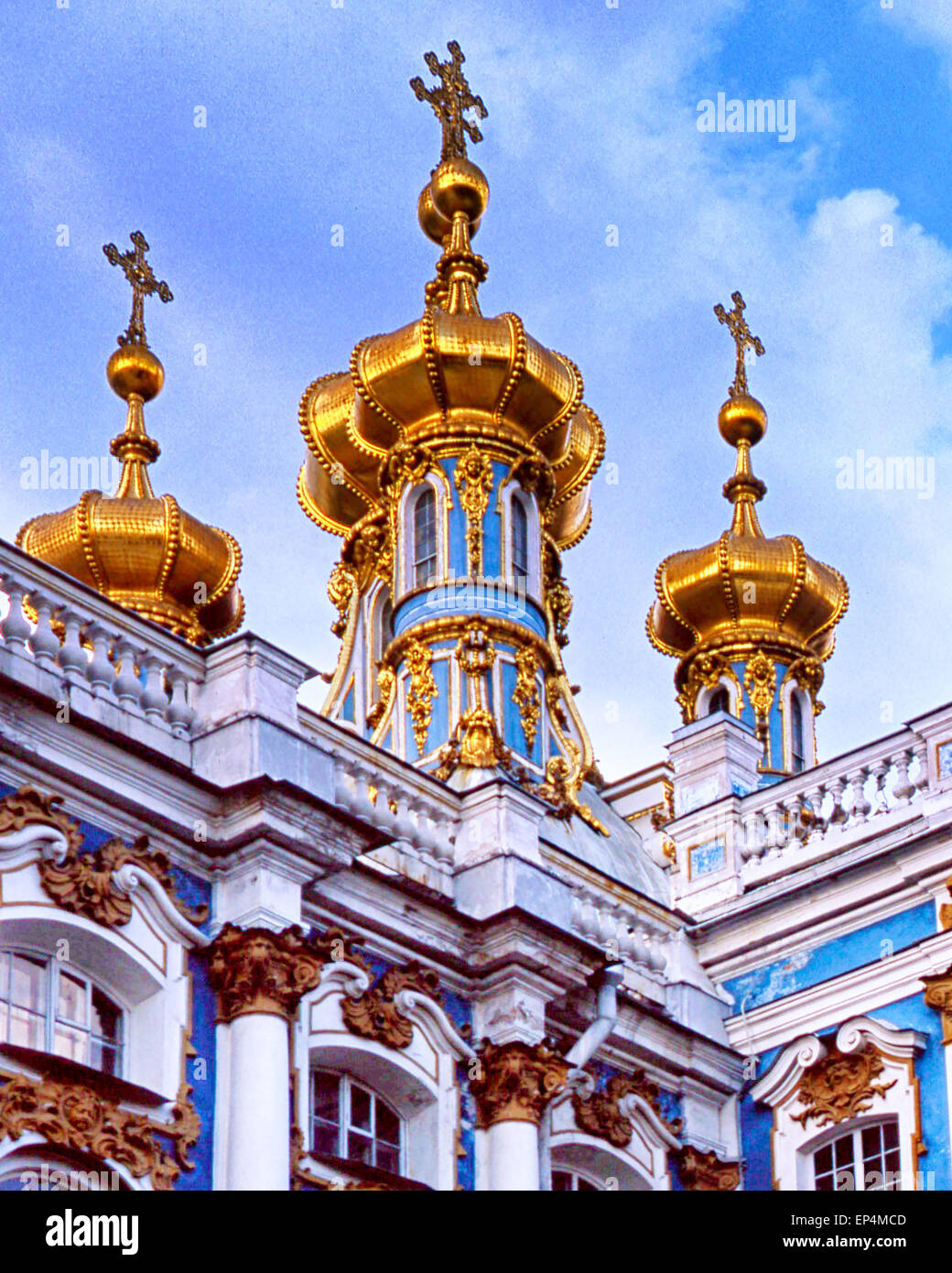 June 11, 1998 - Pushkin, Russia - The golden onion dome cupolas of the ...