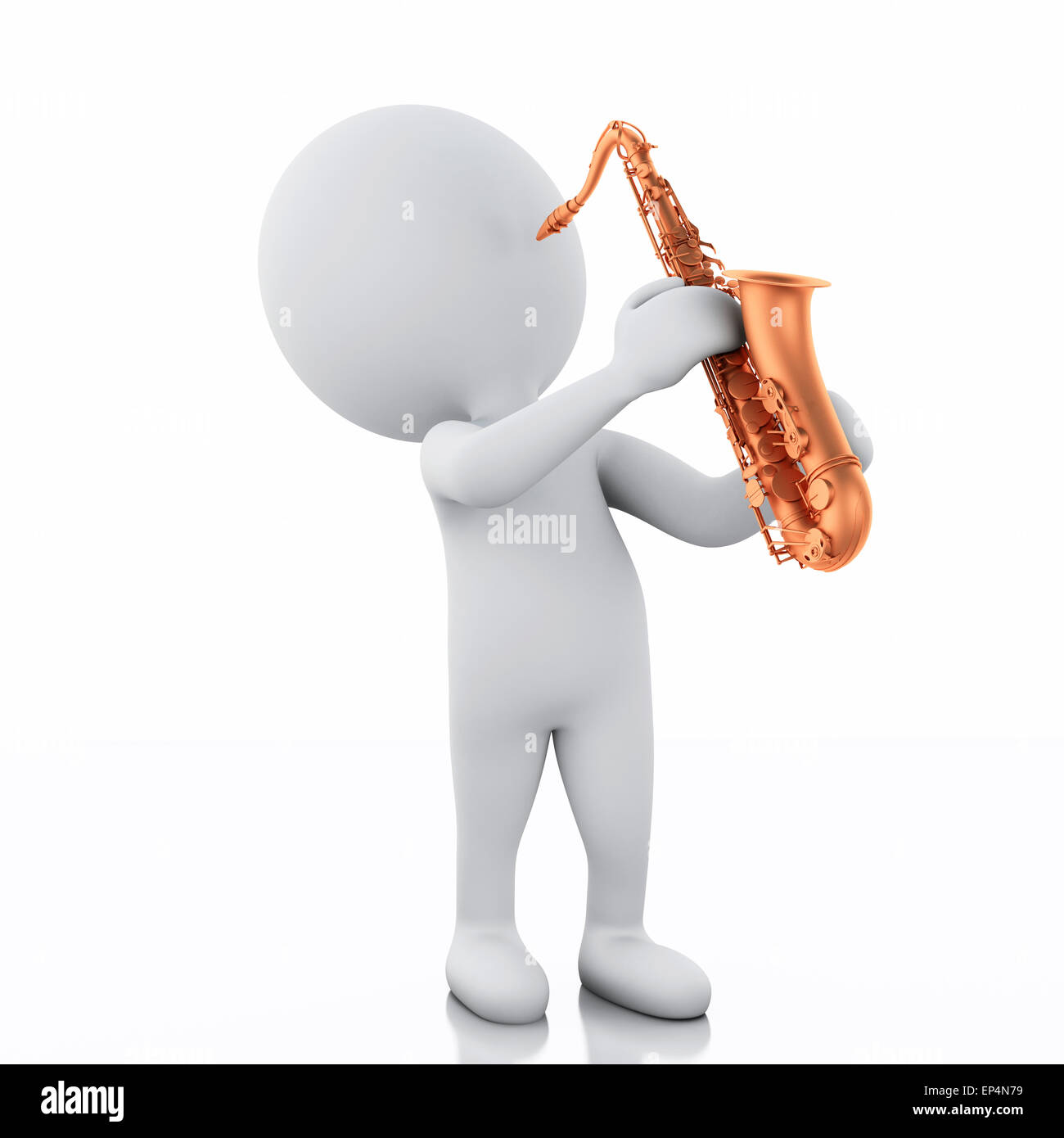 3d illustration. White people playing saxophone. Isolated on white ...