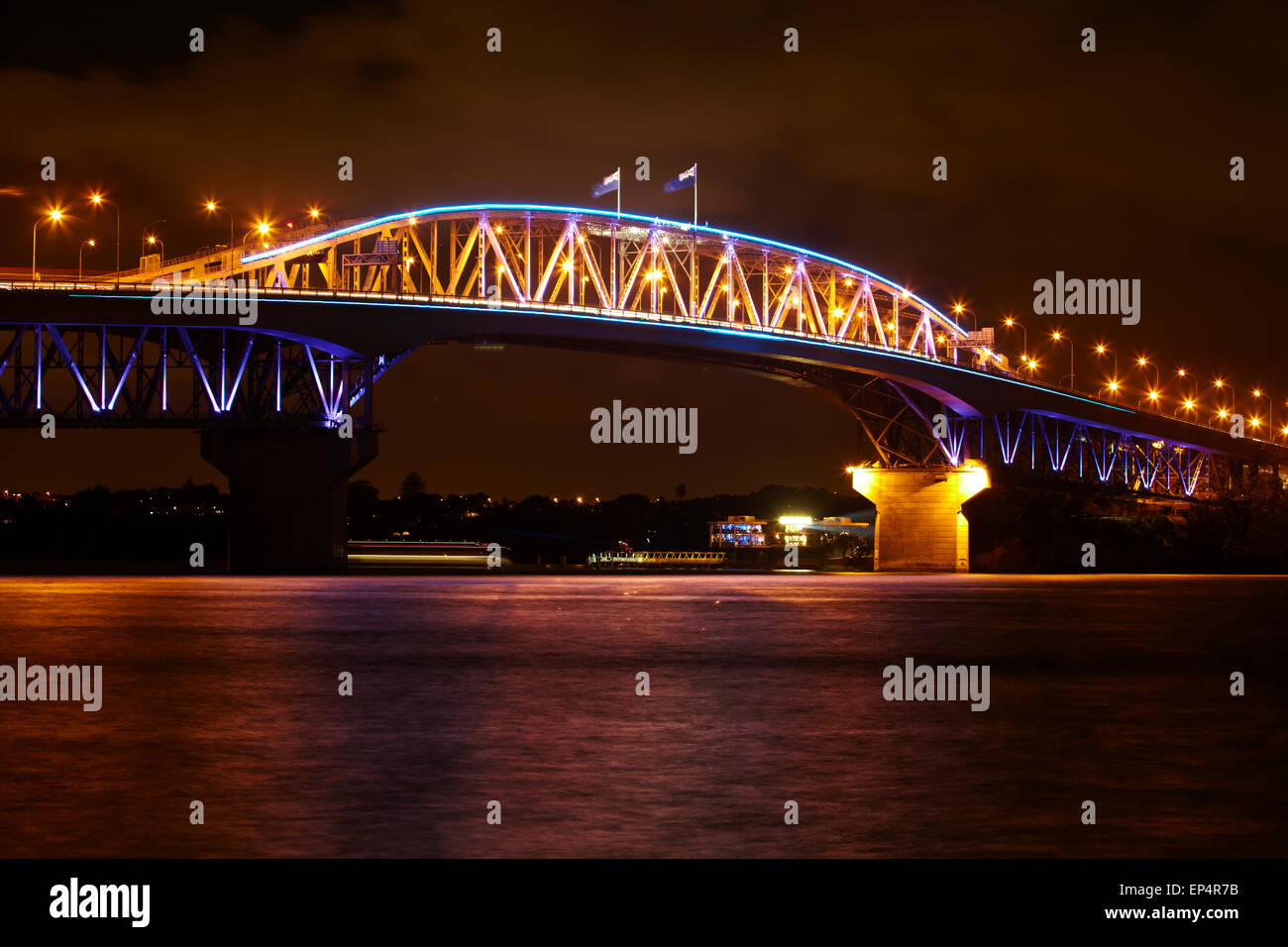 Auckland Harbour Bridge and Waitemata Harbour at night, Auckland, North ...