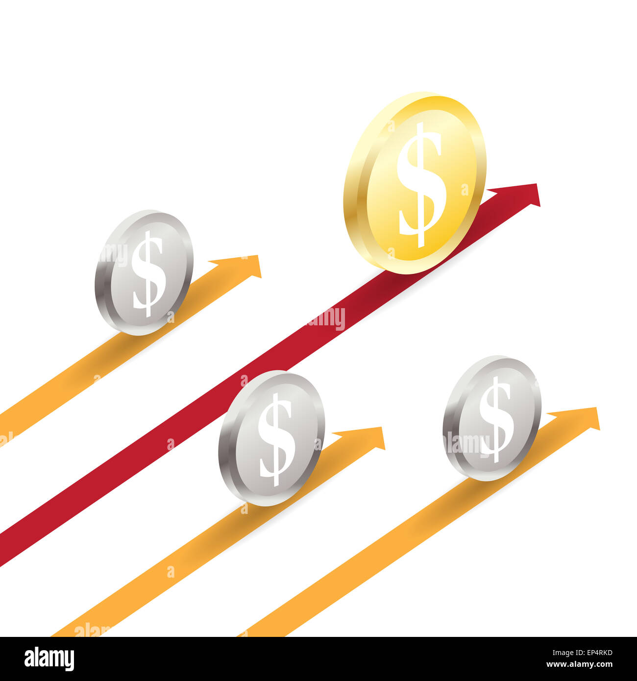 Vector illustration of dollar coins rolling with arrows Stock Photo - Alamy