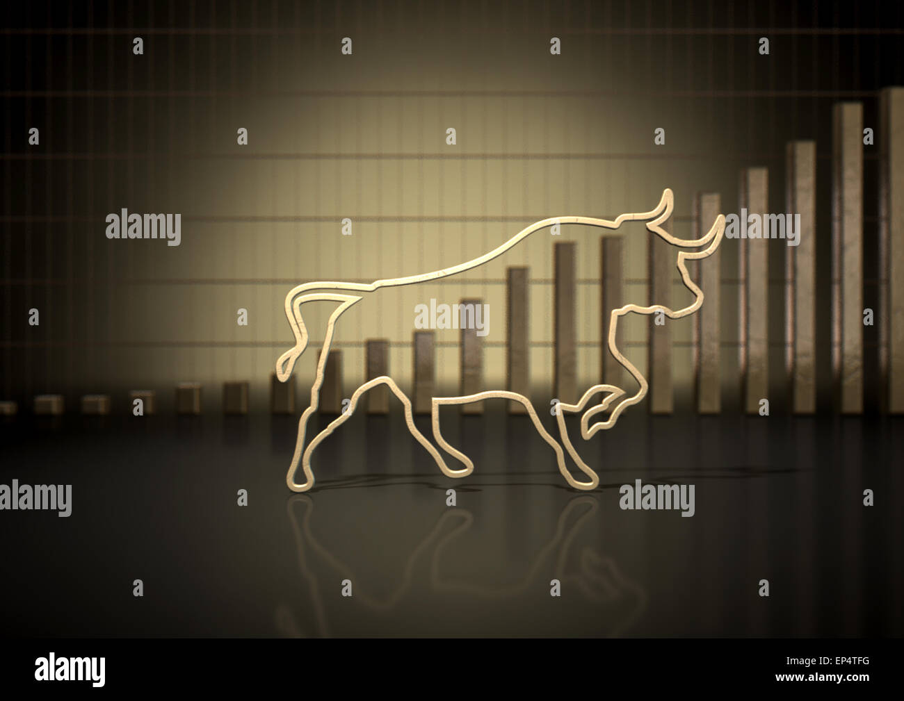 An abstract closeup of a gold outline depicting a stylized bull ...