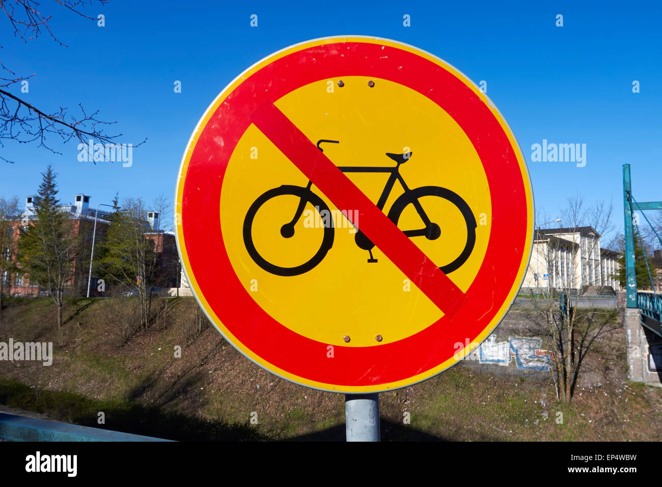 No entry for cycles traffic sign, Finland Stock Photo - Alamy