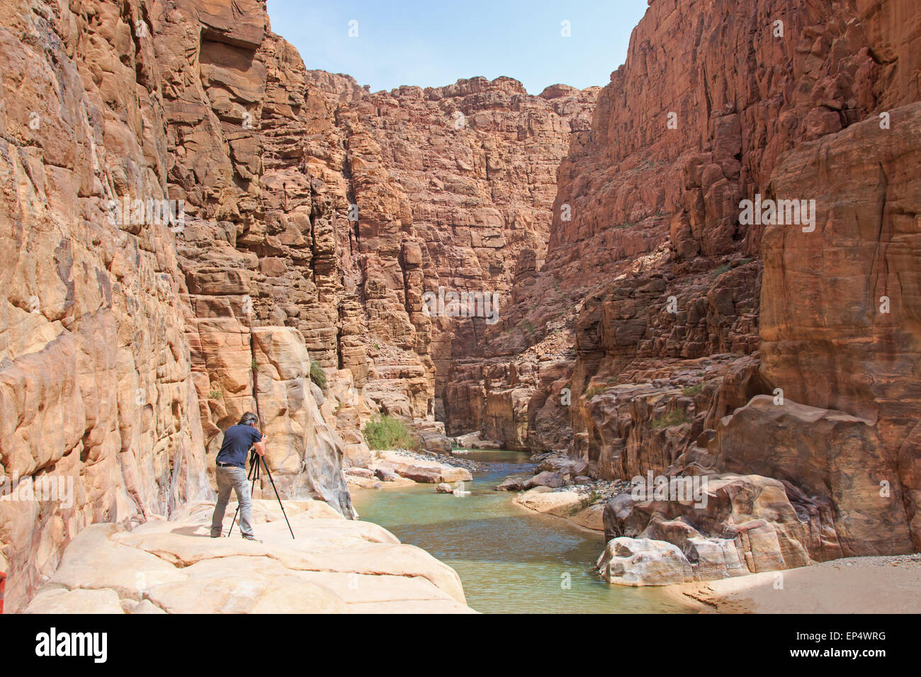 Wadi AL Mujib, Jordan - March 27,2015: Photographer in the Wadi AL ...