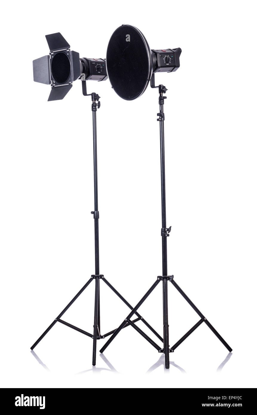 Studio light stand isolated on the white Stock Photo - Alamy