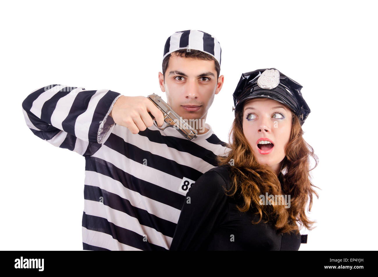 Police and prison inmate on white Stock Photo - Alamy