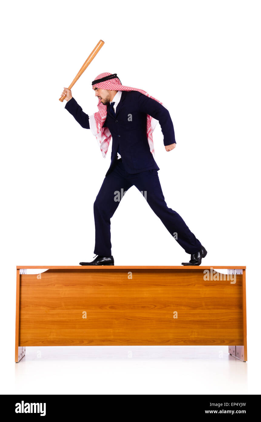 Arab businessman hitting with baseball bat Stock Photo - Alamy