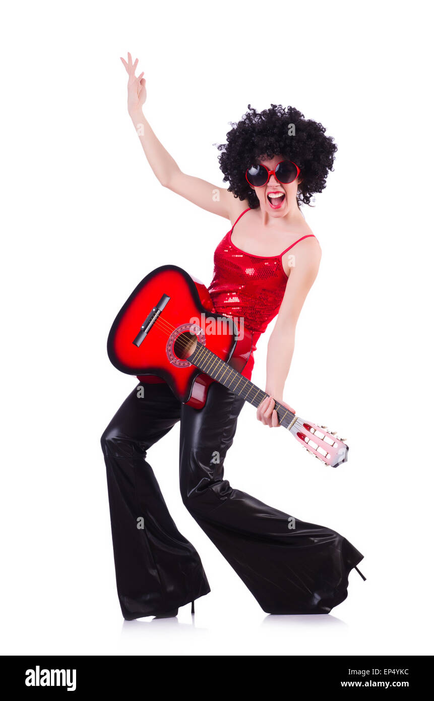 Young singer with afro cut and guitar Stock Photo - Alamy