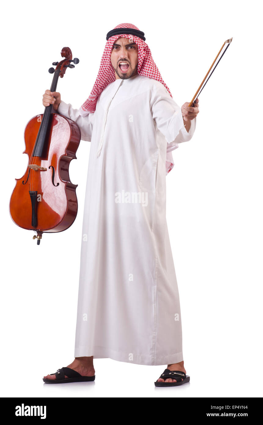 Arab man playing music on white Stock Photo - Alamy