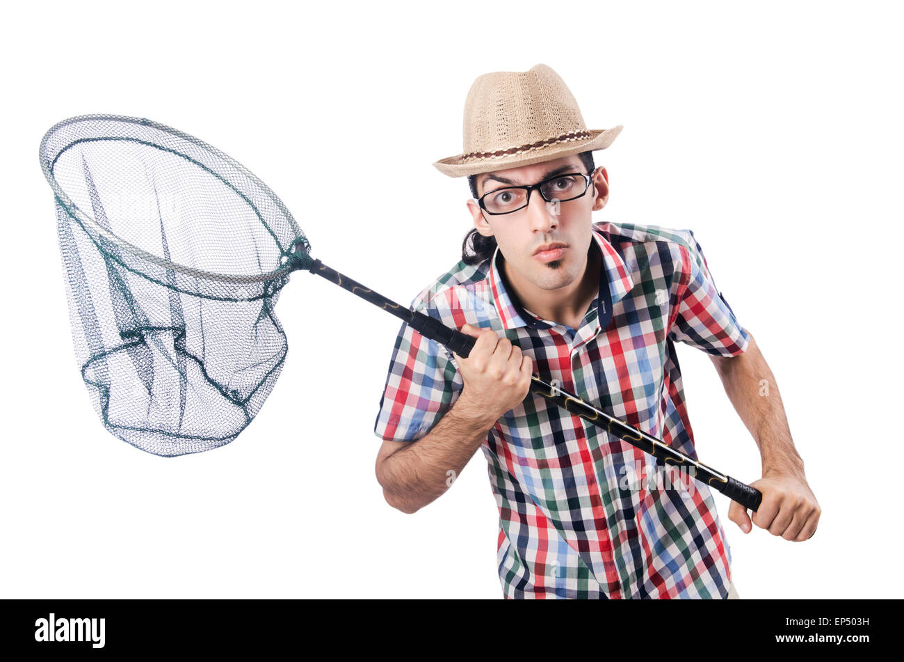 Gardener with net isolated on white Stock Photo - Alamy