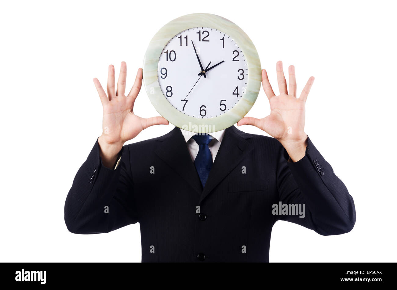 Man with clock isolated on white Stock Photo - Alamy