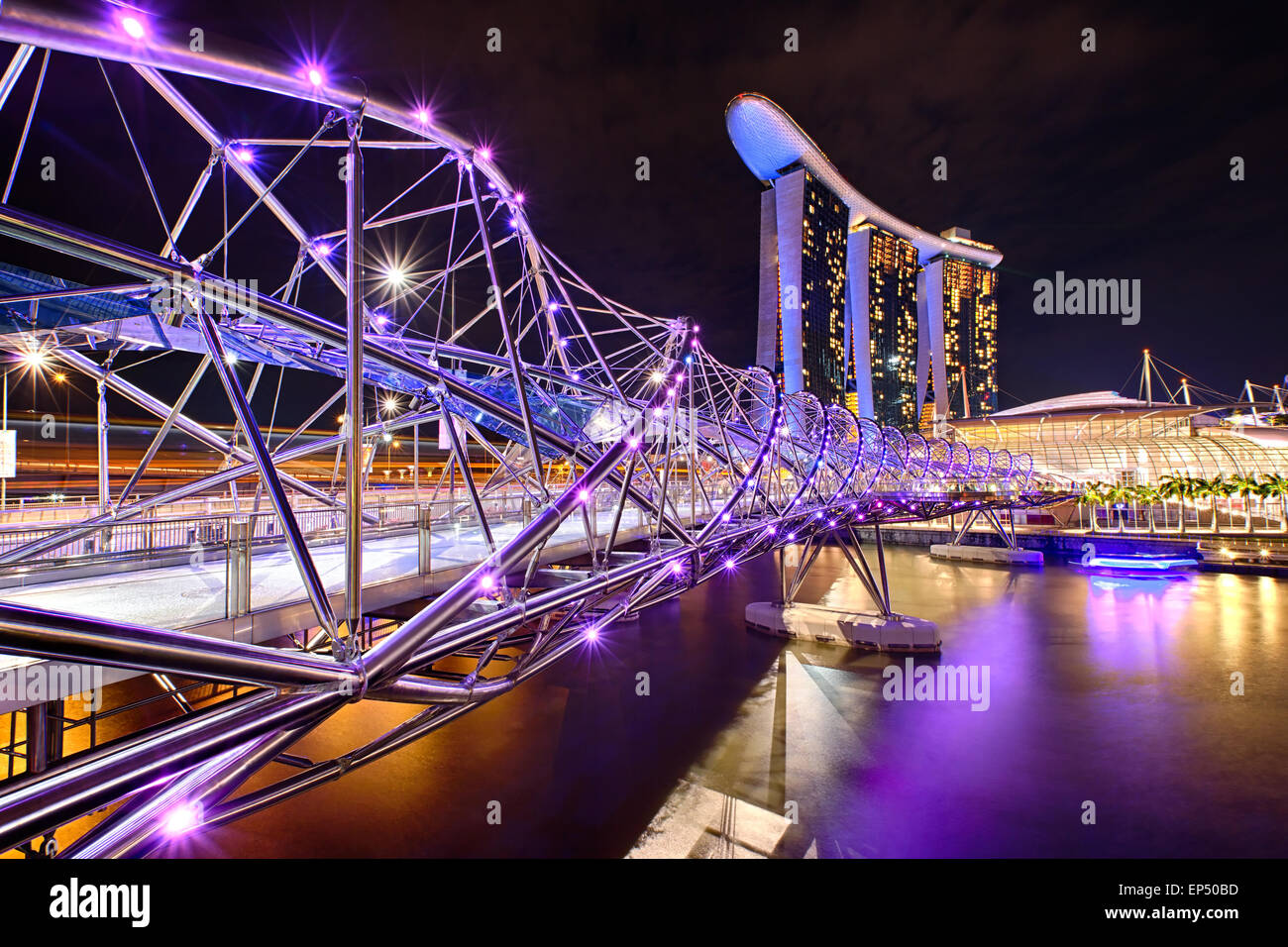 The Helix bridge with Marina Bay Sands in background Stock Photo - Alamy