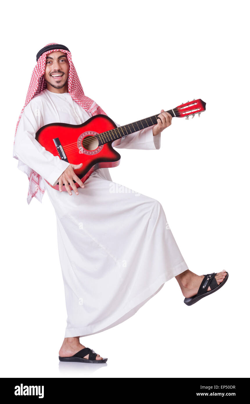 Arab man playing guitar isolated on white Stock Photo - Alamy