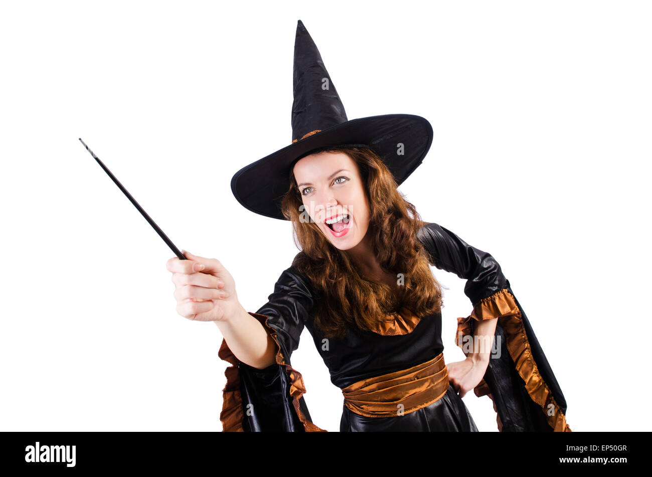 Witch with wand isolated on the white Stock Photo - Alamy
