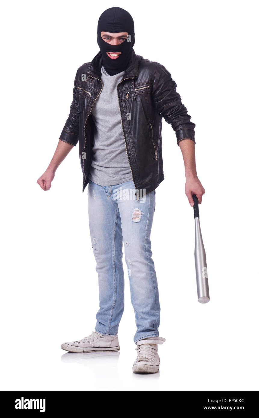 Male hooligan with bat on white Stock Photo - Alamy