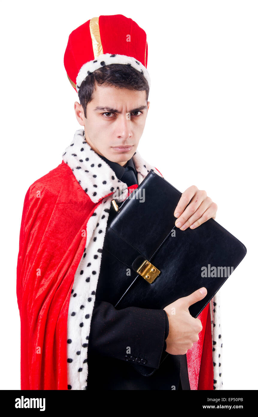 Businessman playing king isolated on white Stock Photo - Alamy