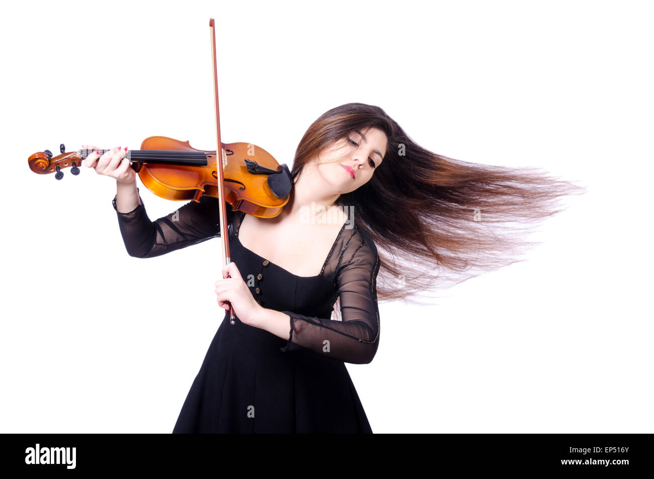 Young performer with violin on white Stock Photo - Alamy