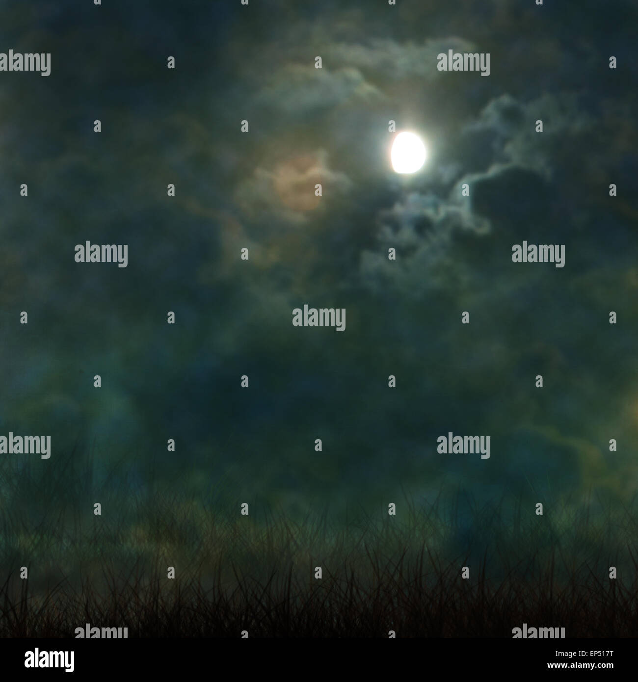 Spooky Halloween graveyard with dark clouds and ominous moon Stock ...