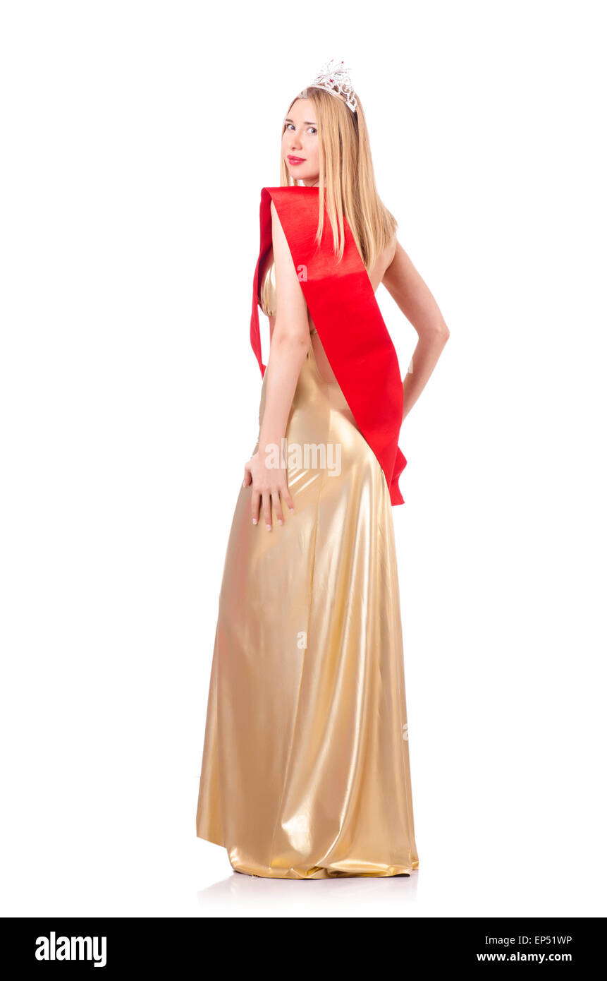 Beauty queen at contest isolated on white Stock Photo - Alamy