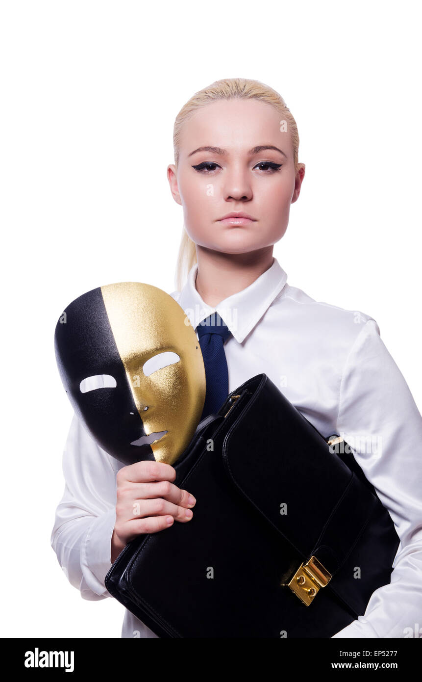 Woman with mask in hypocrisy concept Stock Photo - Alamy