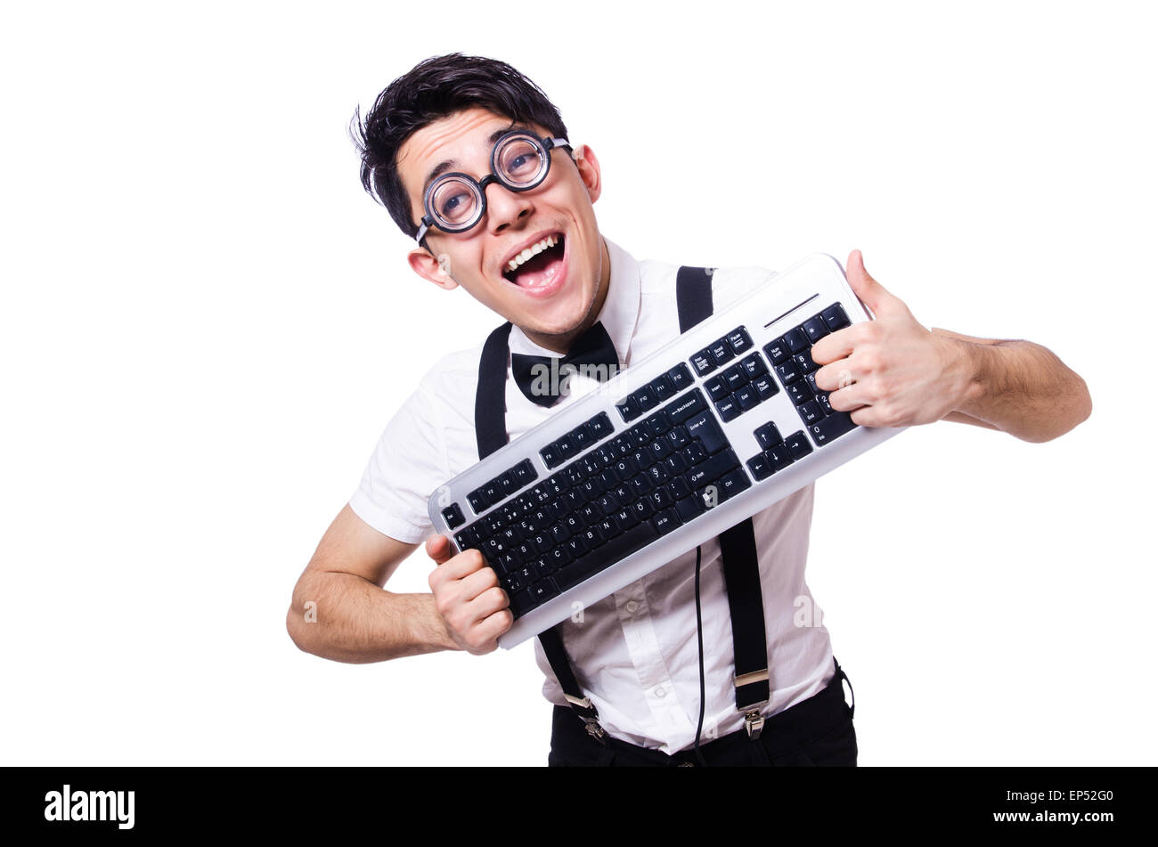 Funny computer geek isolated on white Stock Photo - Alamy