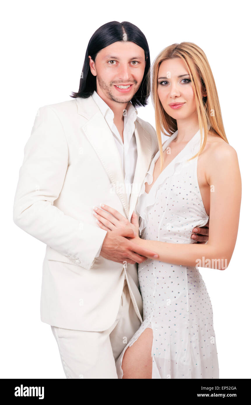 Pair dancing dances isolated on white Stock Photo - Alamy