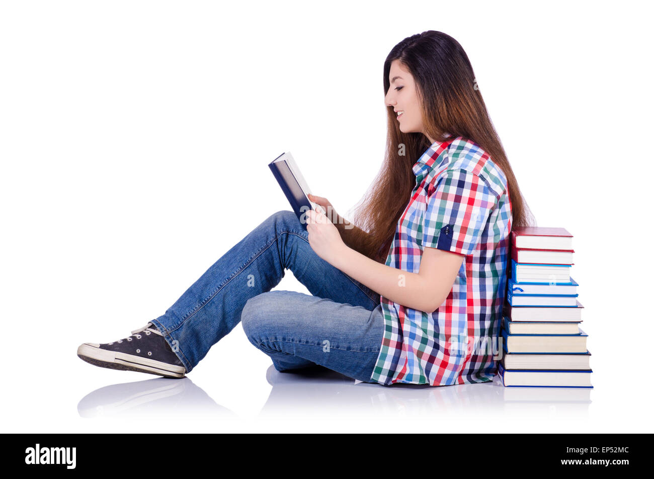 Student with books isolated on white Stock Photo - Alamy