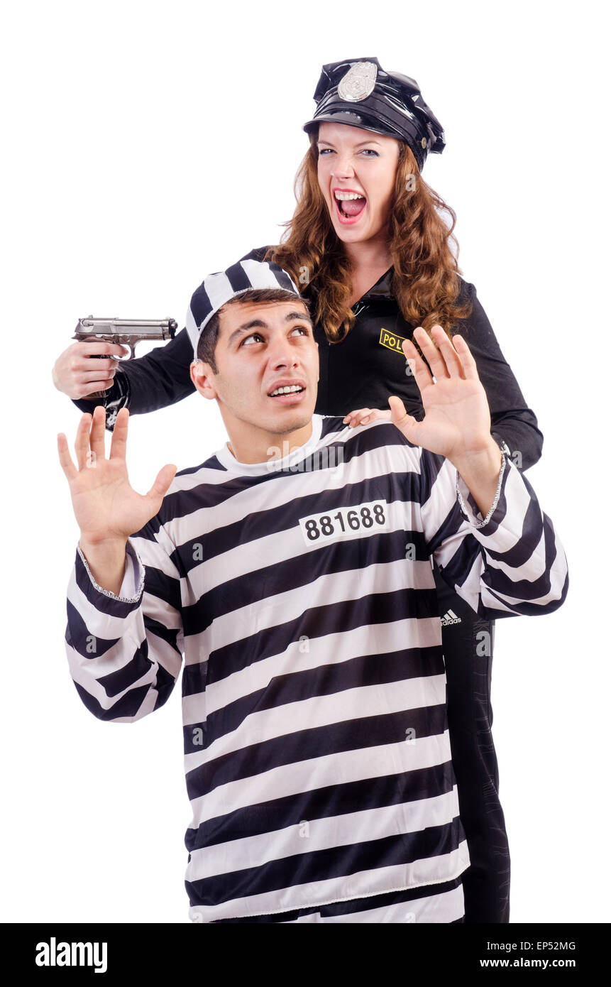 Police and prison inmate on white Stock Photo - Alamy
