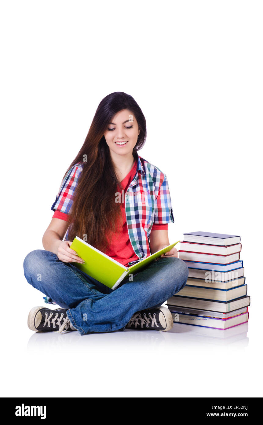 Student with books isolated on white Stock Photo - Alamy