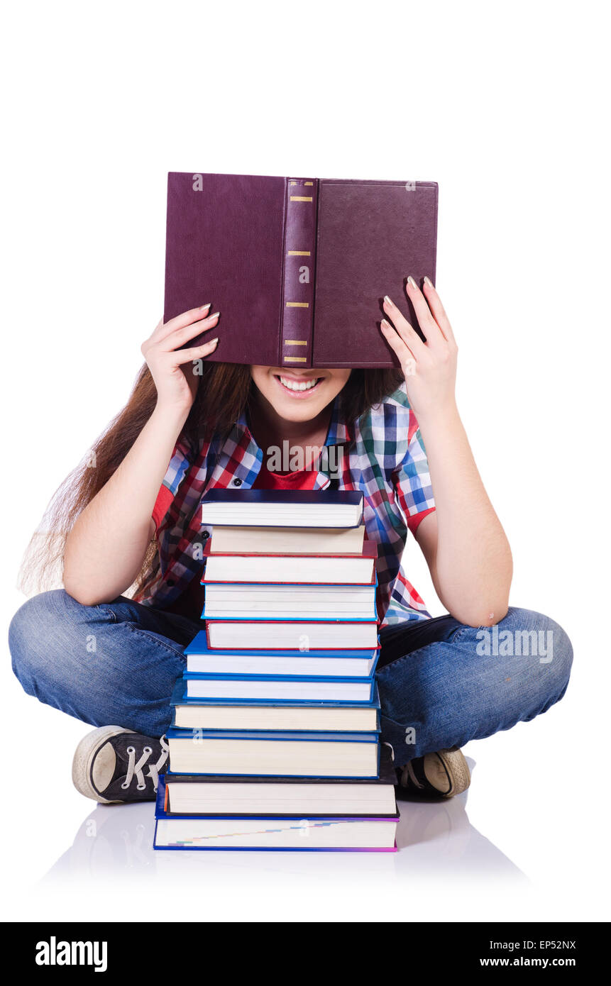 Student with books isolated on white Stock Photo - Alamy