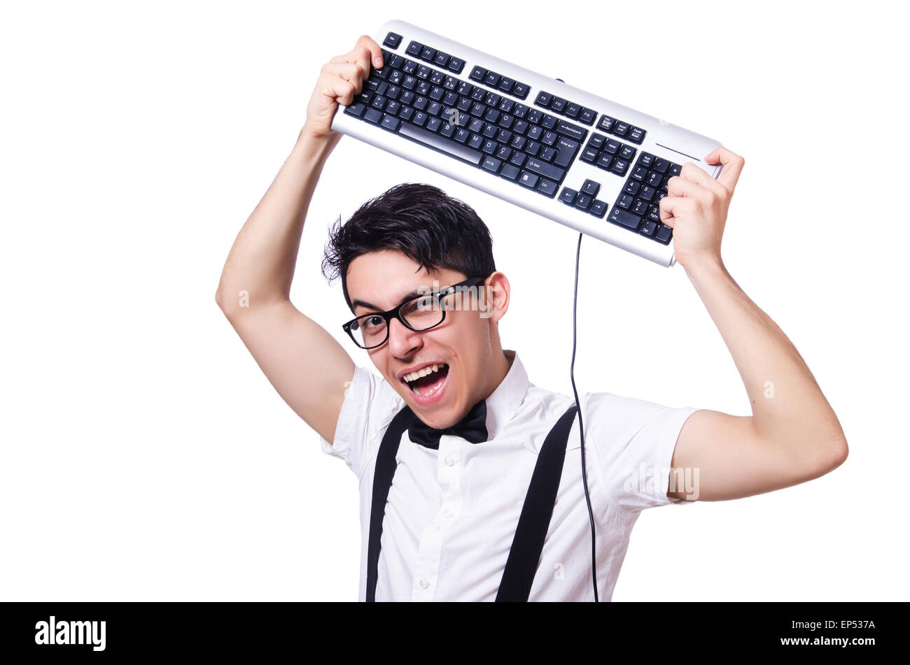 Funny computer geek isolated on white Stock Photo - Alamy