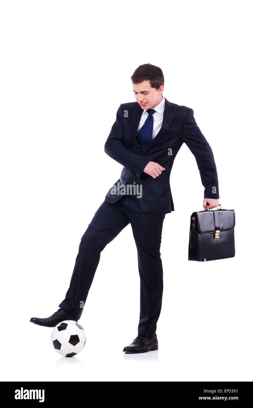 Man with football isolated on white Stock Photo - Alamy