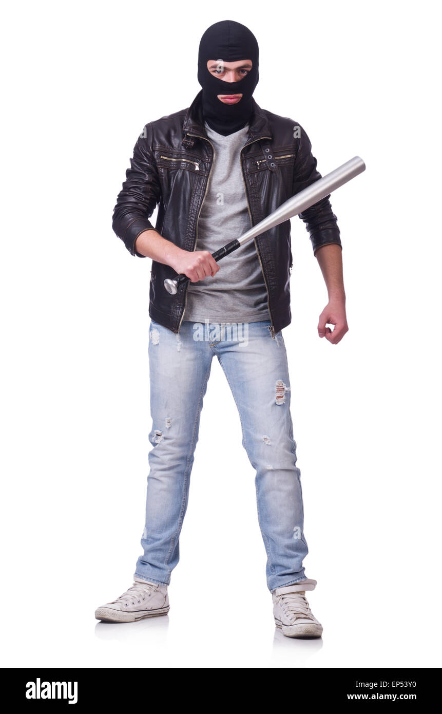 Male hooligan with bat on white Stock Photo - Alamy