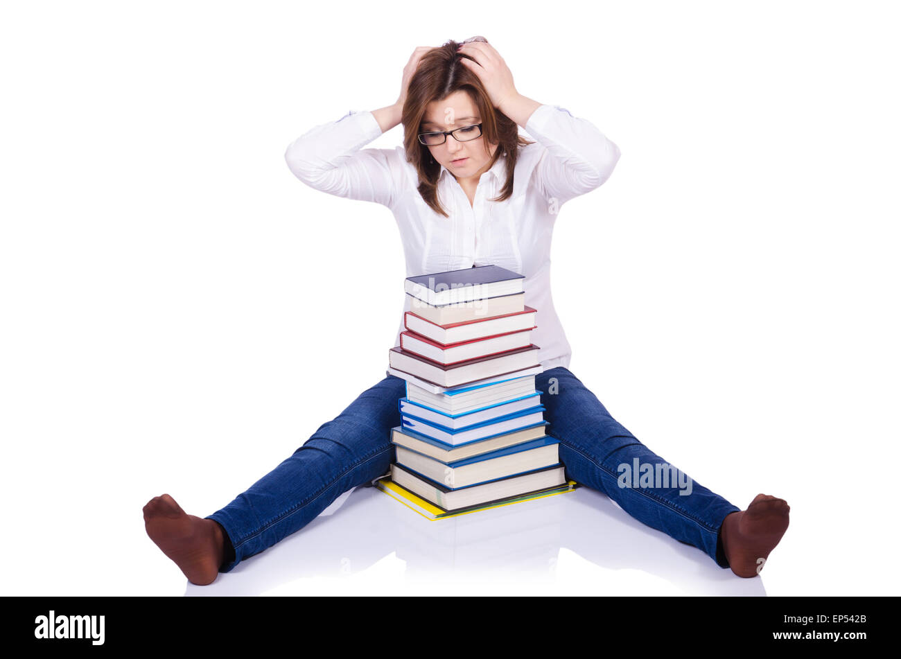 Student with books isolated on white Stock Photo - Alamy