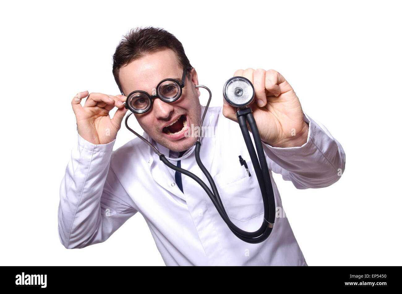 Funny doctor isolated on the white Stock Photo - Alamy