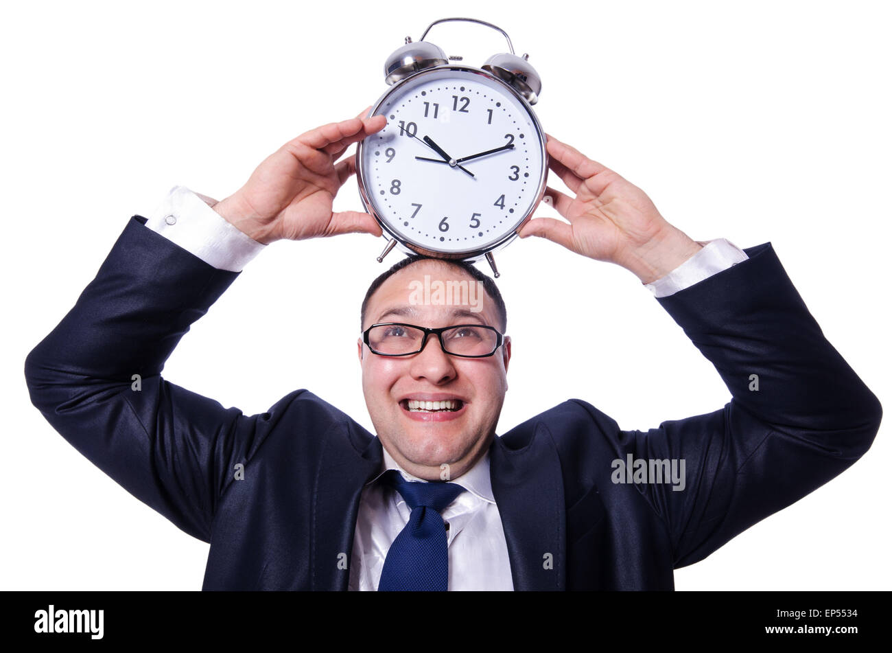 Businessman with clock isolated on white Stock Photo - Alamy