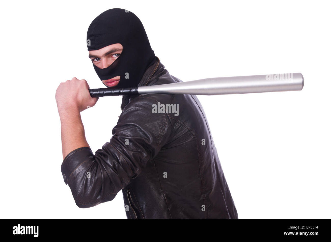 Male hooligan with bat on white Stock Photo - Alamy